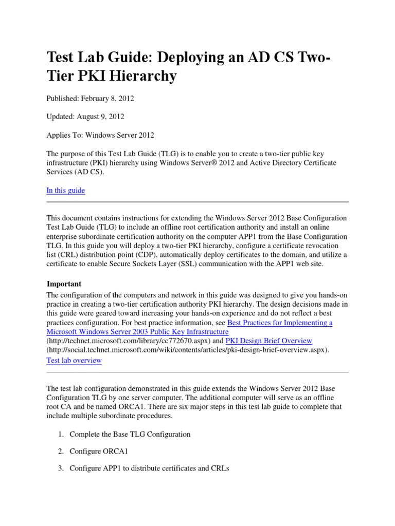 Test Lab Guide: Deploying An AD CS Two-Tier PKI Hierarchy | PDF ...