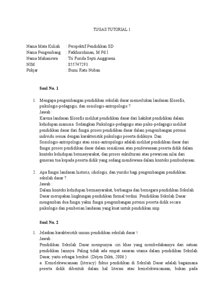 Tugas Tutorial Perspektif Pendidikan SD | PDF | Kesehatan Holistik