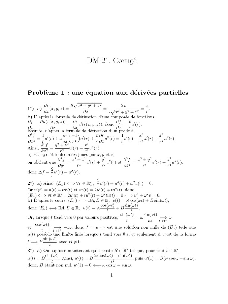 Corrigé DM 21 de Mathématiques | PDF | Mathématiques | Analyse mathématique