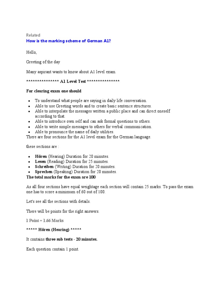 German A1 Paper Scheme | PDF | Multiple Choice | Evaluation Methods