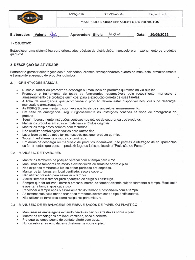 Isgq 010 Manuseio e Armazenamento de Produtos Quimicos | PDF