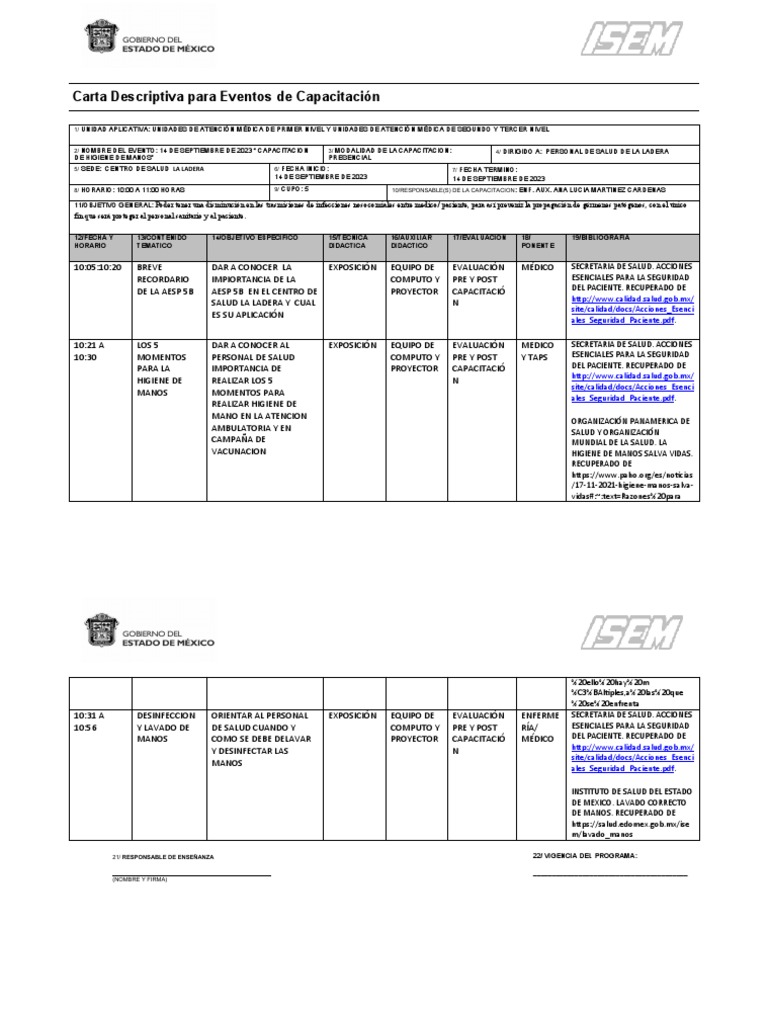Carta Descriptiva Septiembre La Ladera | PDF | Medicina CLINICA ...