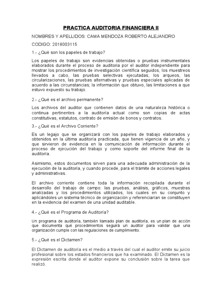Practica Auditoria Financiera | PDF | Auditoría | Contralor