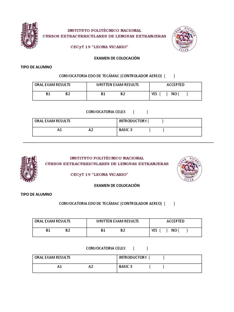 Exámen de Colocación Formato | PDF