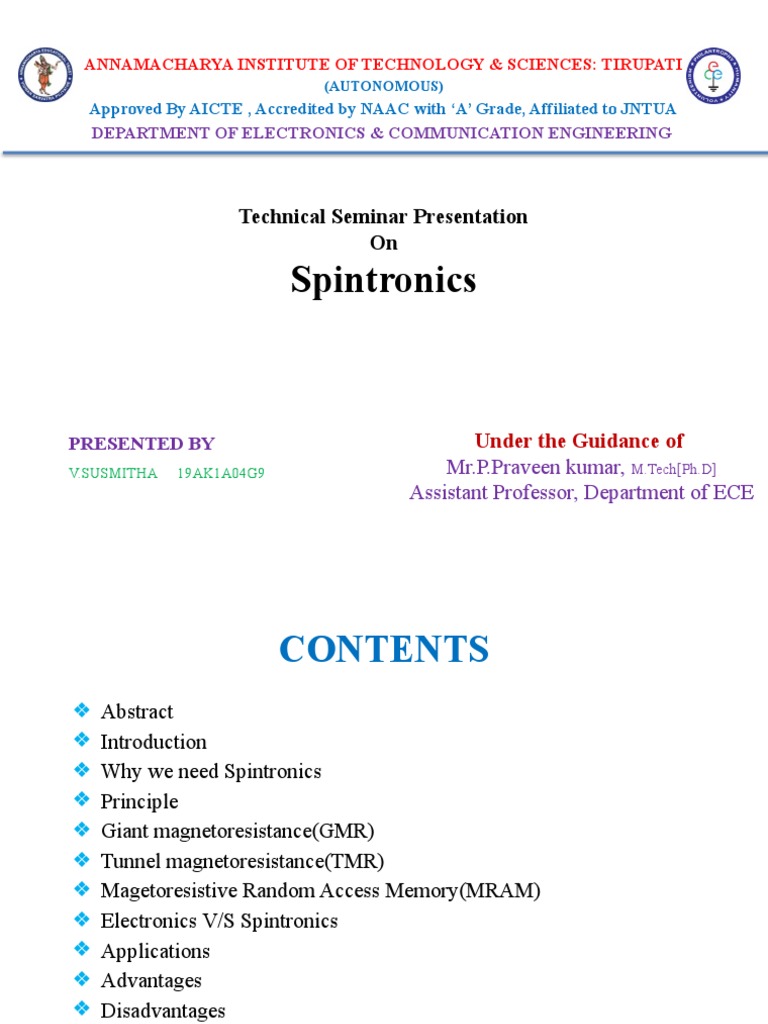 Spintronics: Technical Seminar Presentation On | PDF