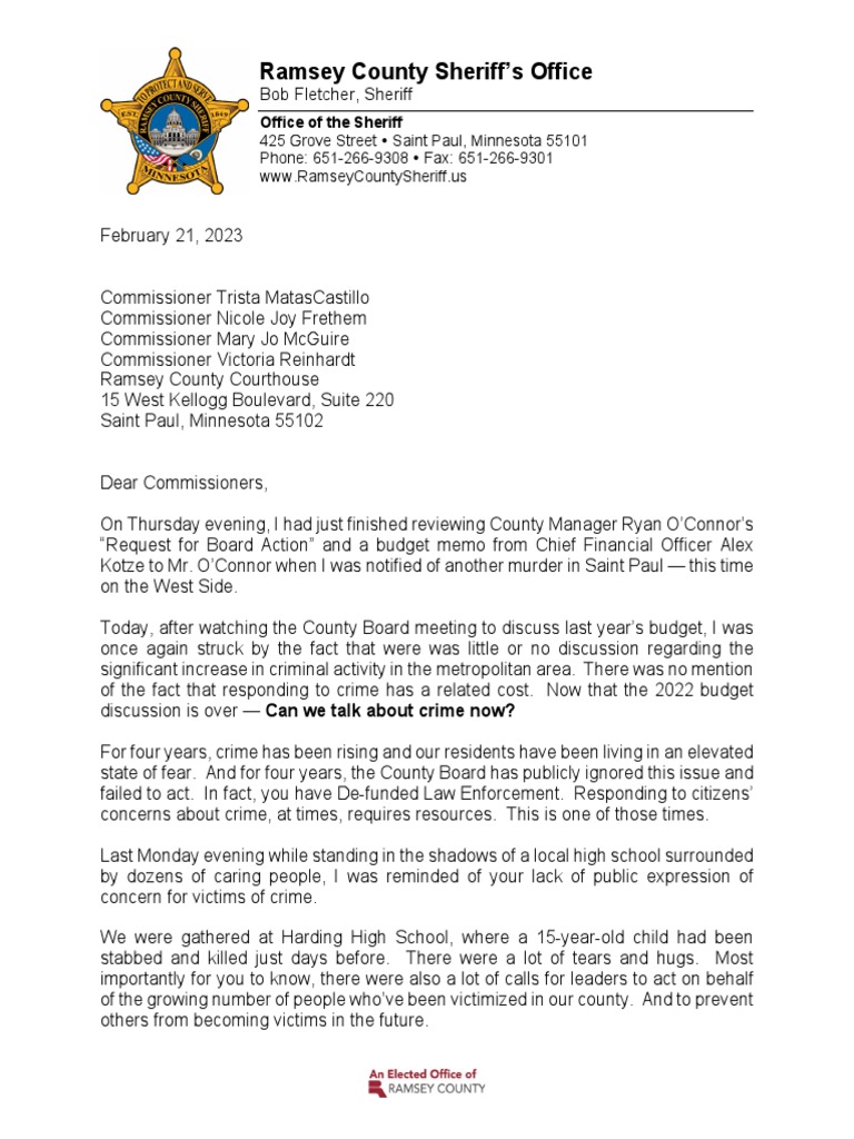 Letter To County Board (02.21.2023) | PDF | Prison | Sheriffs In The ...