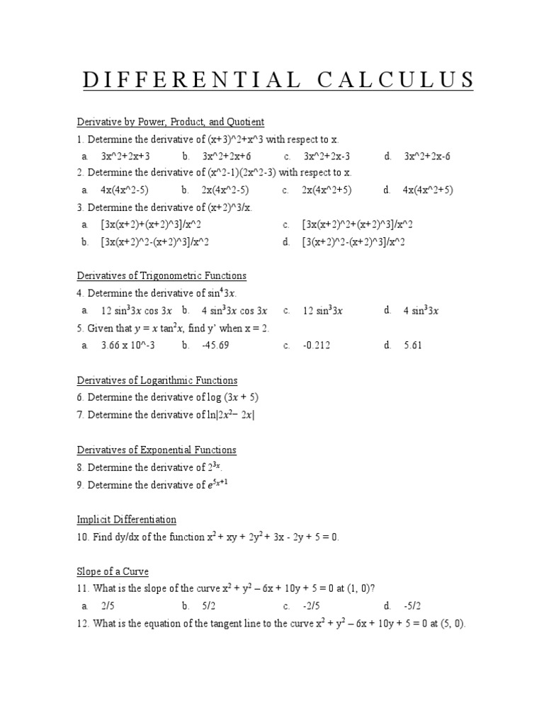 Differential Calculus | Download Free PDF | Derivative | Slope