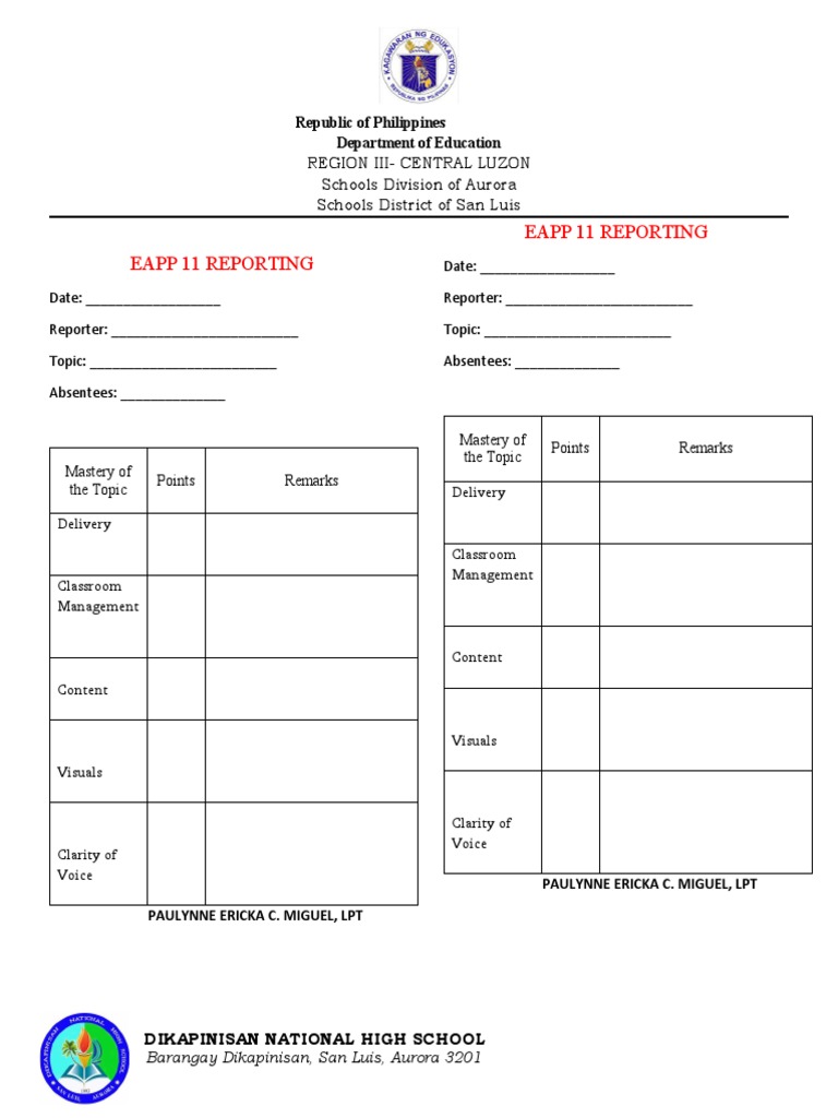 Eapp Reporting Template PDF