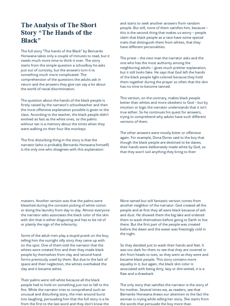 The Analysis of The Short Story The Hands of The Black | PDF | Racism ...