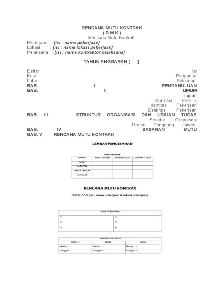 Contoh RENCANA MUTU KONTRAK | PDF