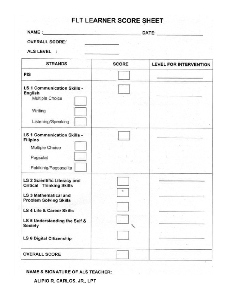 FLT Learner Score Sheet | PDF