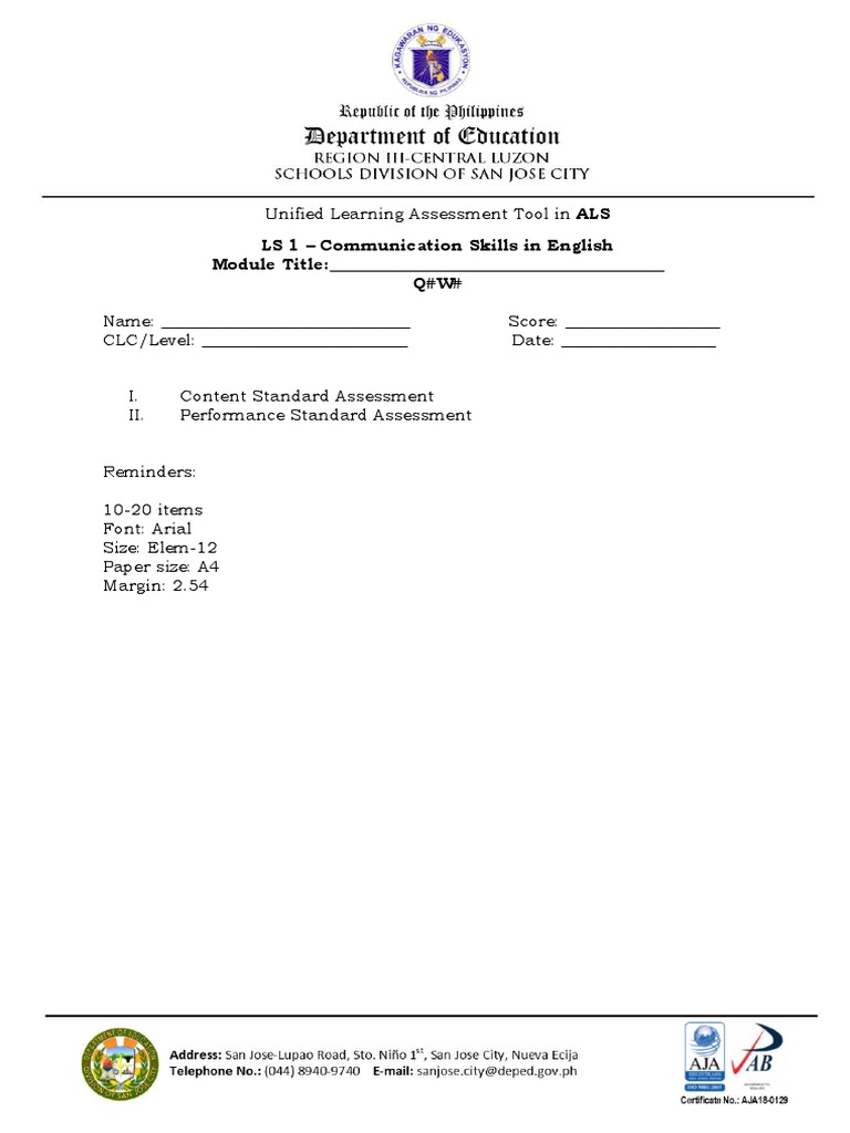 ALS English Communication Assessment | PDF