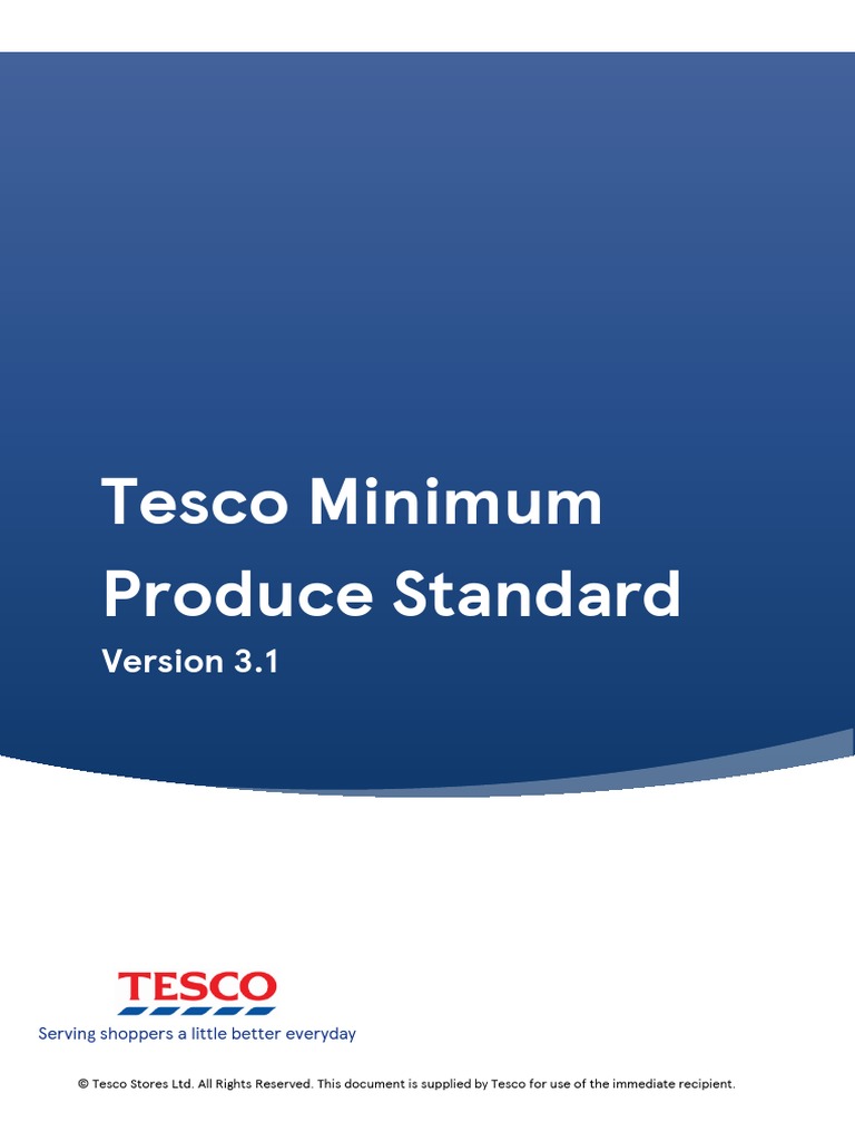 20042V3.1EN Tesco Minimum Produce Standard V3.1 | PDF | Food Safety | Audit