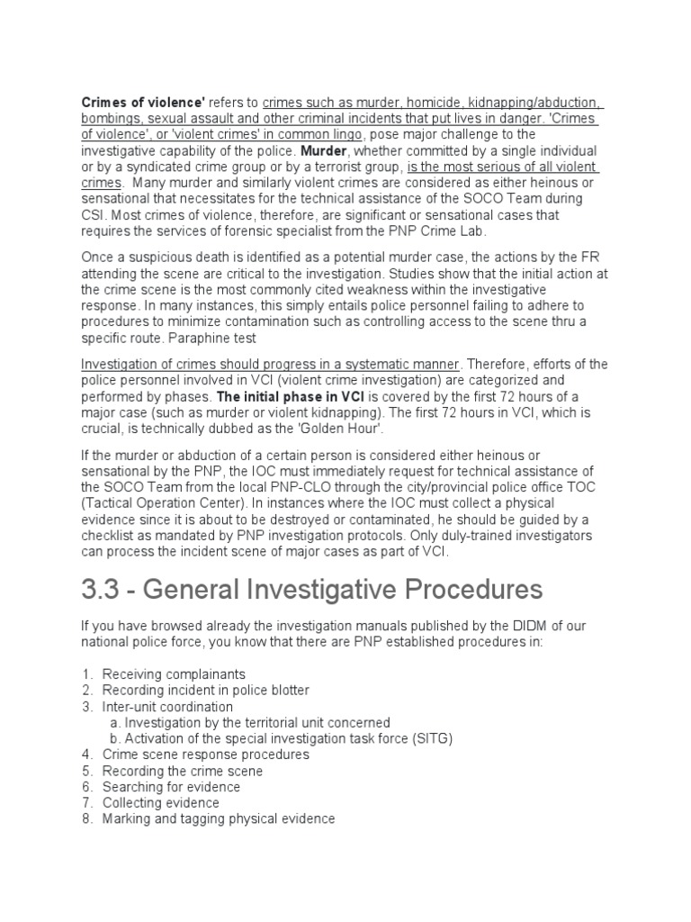 Investigating Violent Crimes and Preserving Crime Scenes | PDF | Crime Scene | Police