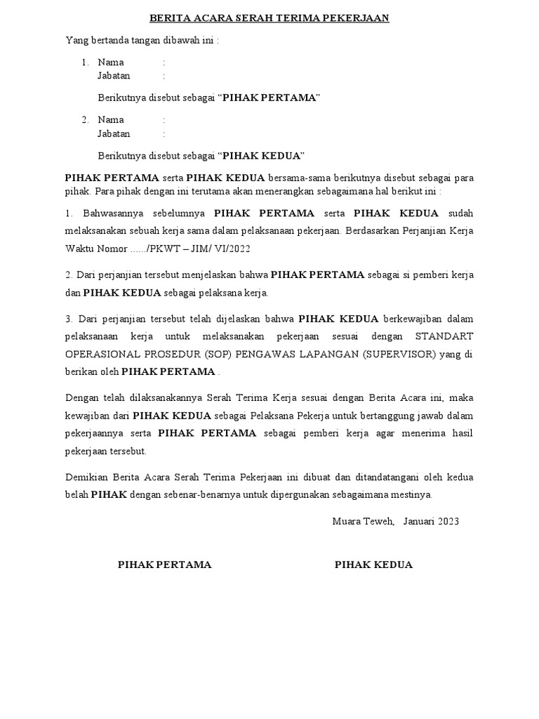 Berita Acara Serah Terima Pekerjaan | PDF | Bisnis