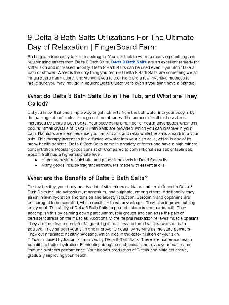 Delta 8 Bath Salts: Relaxation Benefits | PDF | Water | Salt