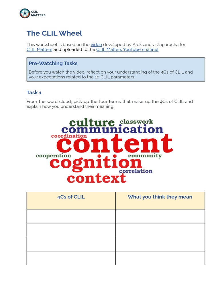 The CLIL Wheel Worksheet | PDF | Communication | Cognition