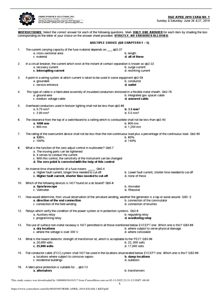 RME April 2019 Exam Questions | PDF | Electrical Resistance And ...
