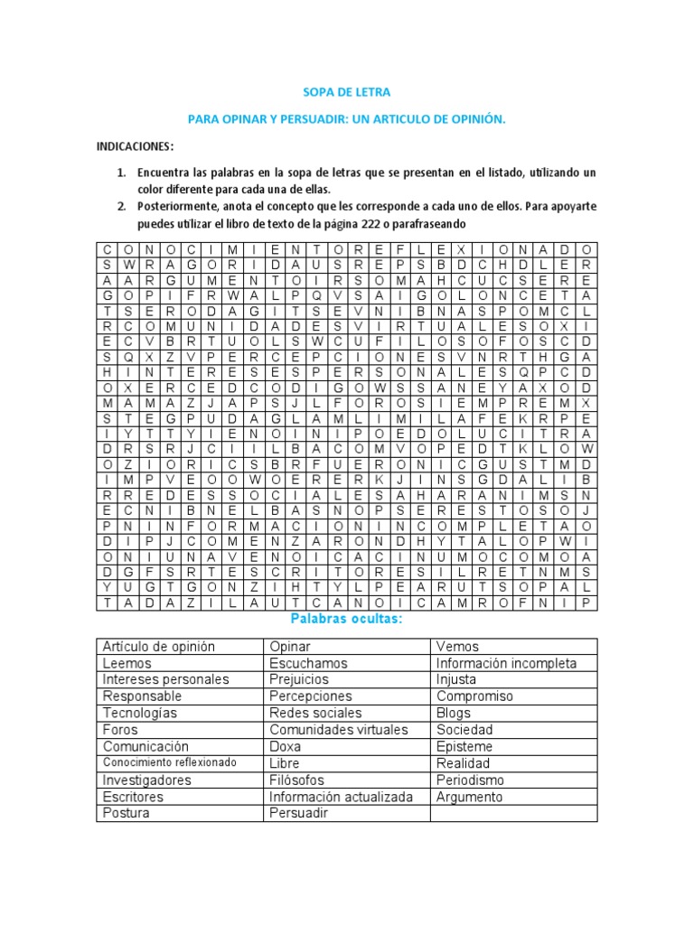 Sopa de Letras Articulo de Opinión | PDF | Cognición | Comunicación