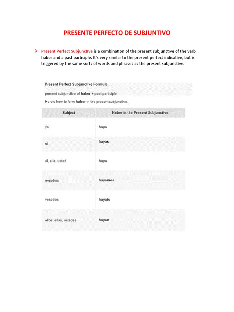 Present Perfect Subjunctive Guide | PDF