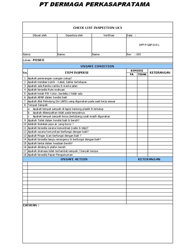 Checklist Inspeksi LK3 Posko | PDF