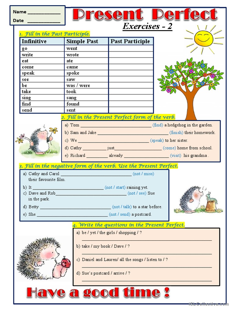 Present Perfect Verb Exercises | PDF | Perfect (Grammar) | Syntax