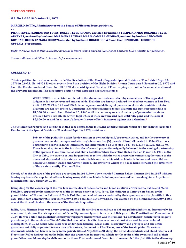 Sotto vs. Teves | Download Free PDF | Trust Law | Concurrent Estate