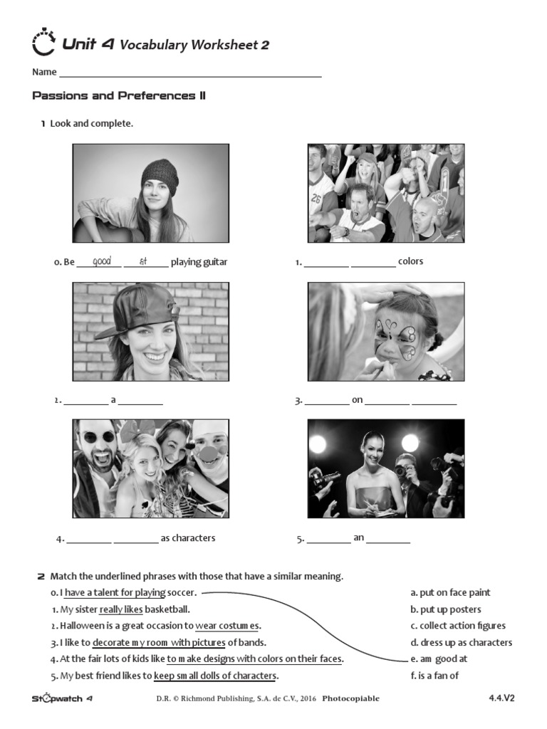 Stopwatch 4 Unit 4 Vocabulary 2 (4.4.V2) | PDF