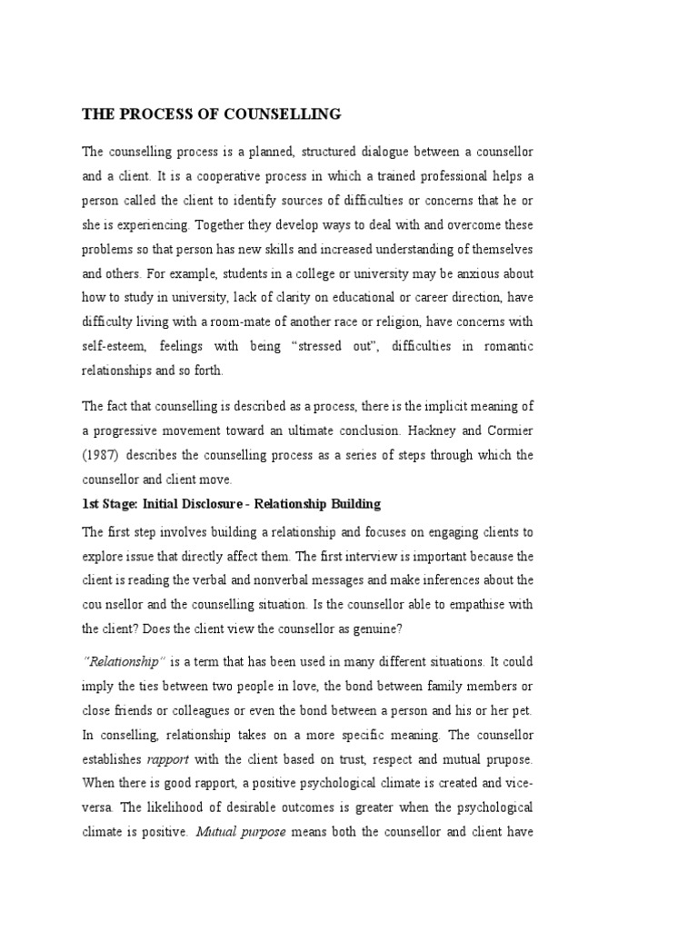 The Stages of the Counselling Process: Building Rapport and Assessing Clients | PDF | Counseling ...