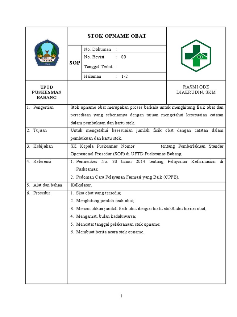7 Sop Stok Opname Obat | PDF