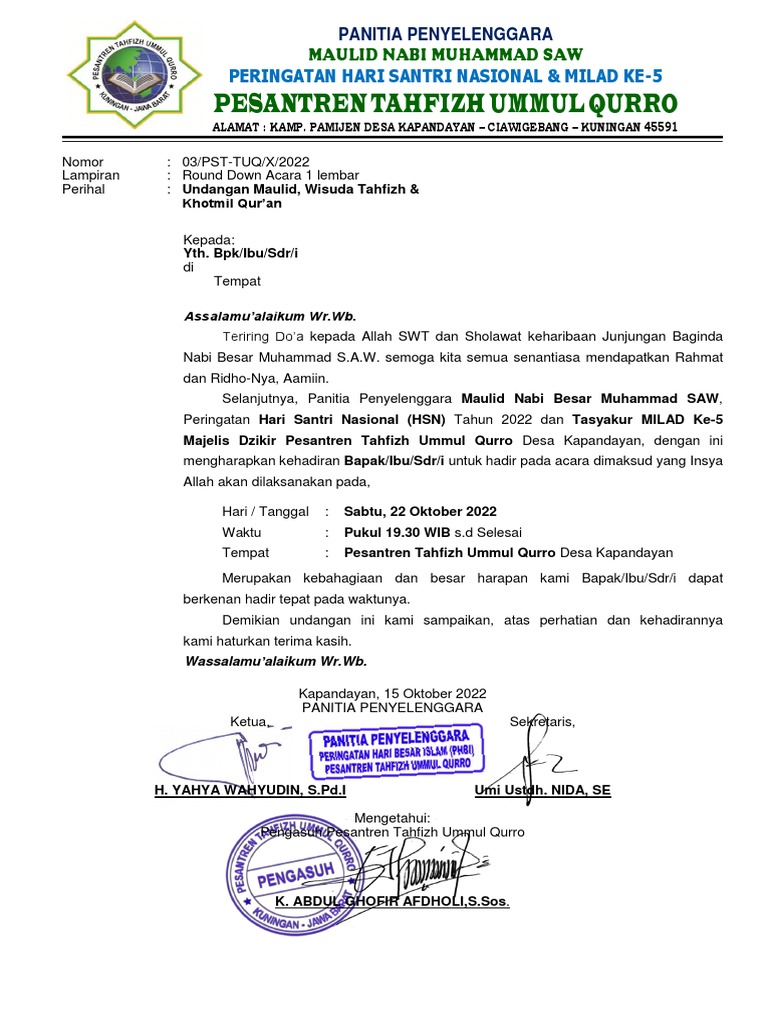 Panitia Milad Ke 2 PPQ Untuk Umum 2022 | PDF