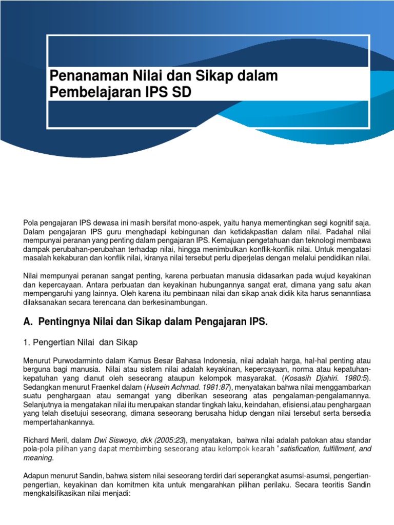 2 Nilai Dan Sikap Dalam Pembelajaran Ips SD 2 | PDF