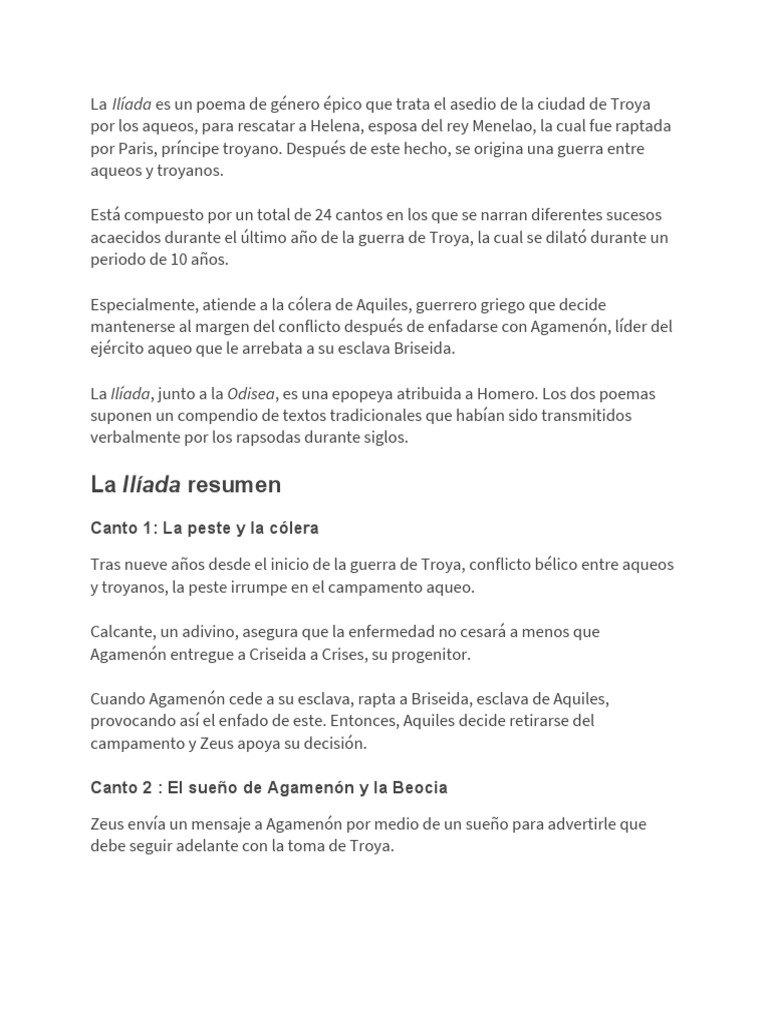 La Iliada Resumen Historia | PDF | Héctor | Ilíada