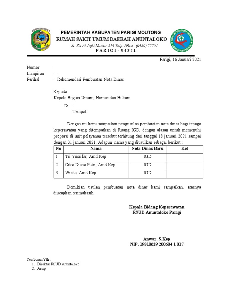Surat Rekomendasi Nota Dinas Baru | PDF