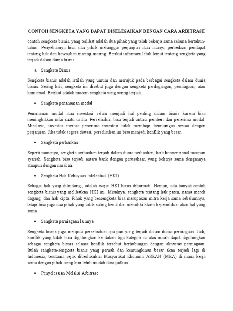 Contoh Sengketa Arbitrase | PDF