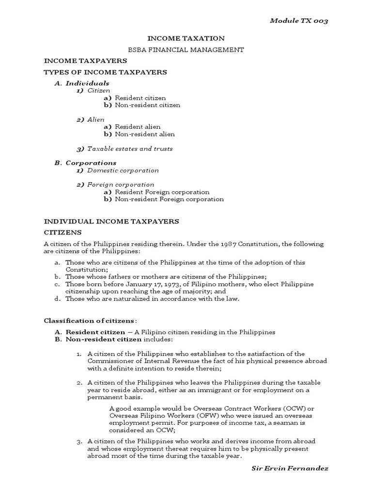 Types of Income Taxpayers in the Philippines | PDF | Taxes | Trust Law