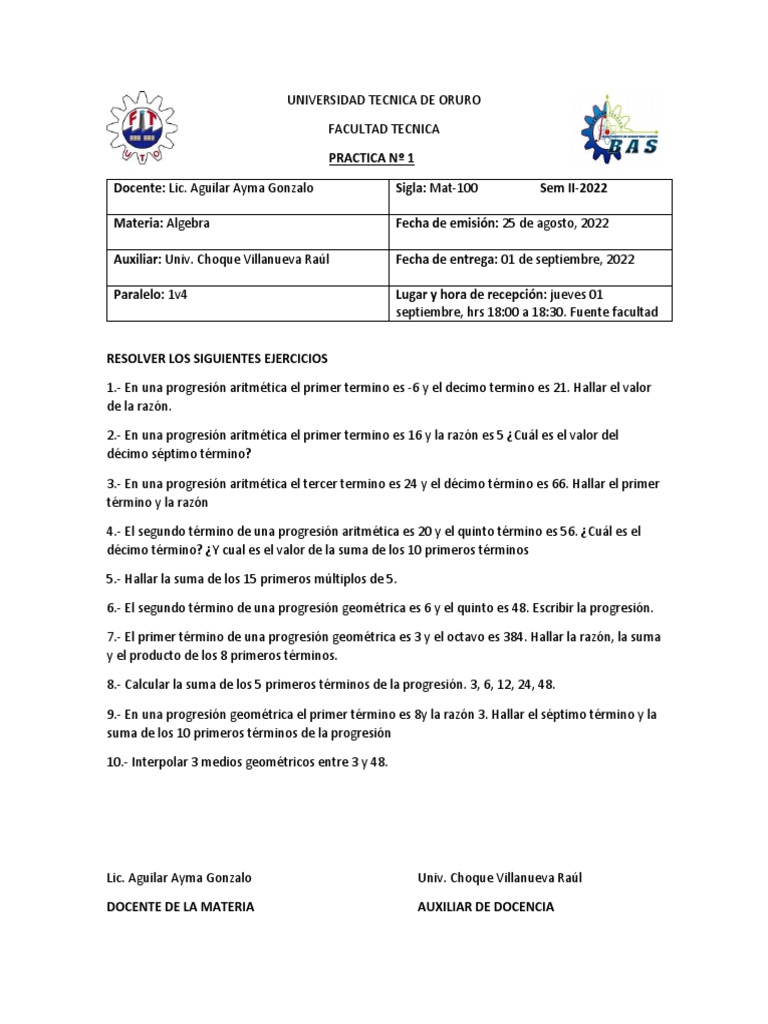 Prac1 Mat 100 1V4 Auxiliatura | PDF