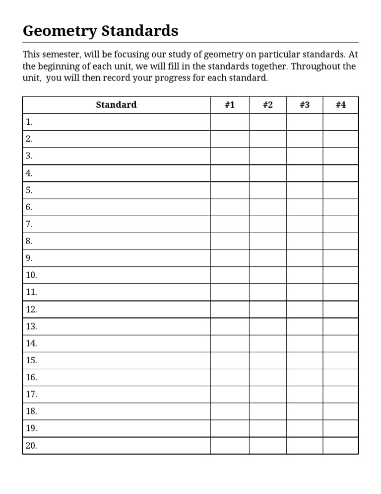 Geometry Standards Progress Tracker | PDF