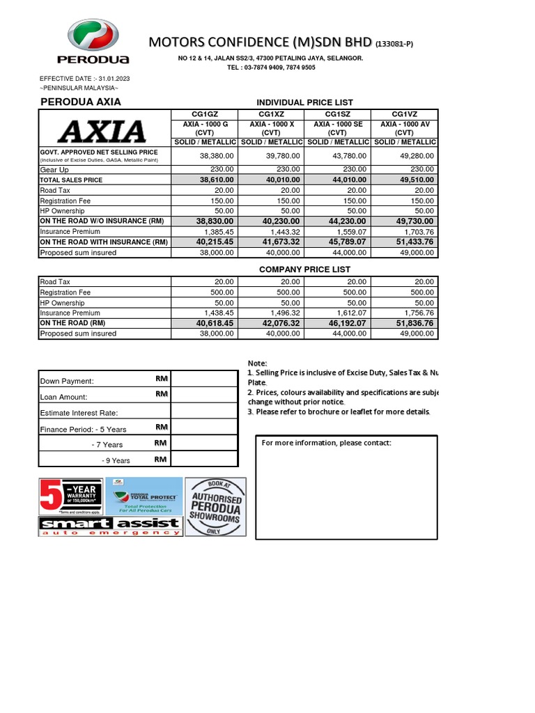 Axia Price List (2023) | PDF | Money | Payments