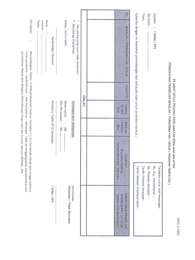 11-Borang Permohonan Pembelian Bekalan Perkhidmatan | PDF | Computers