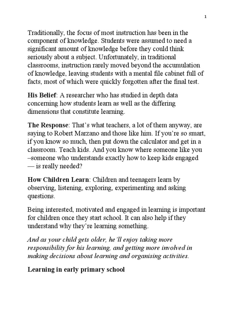 Marzano's Dimensions of Learning | PDF | Learning | Attitude (Psychology)