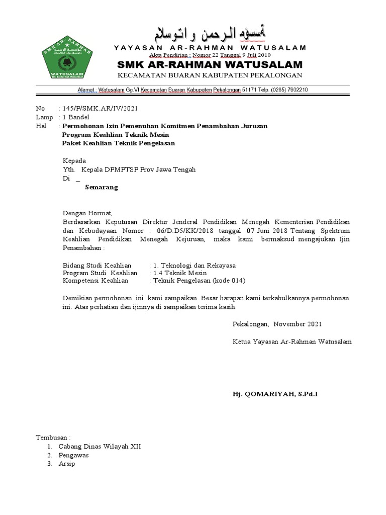 Proposal-Ijin-Membuka-Jurusan-Pengelasan Ok | PDF