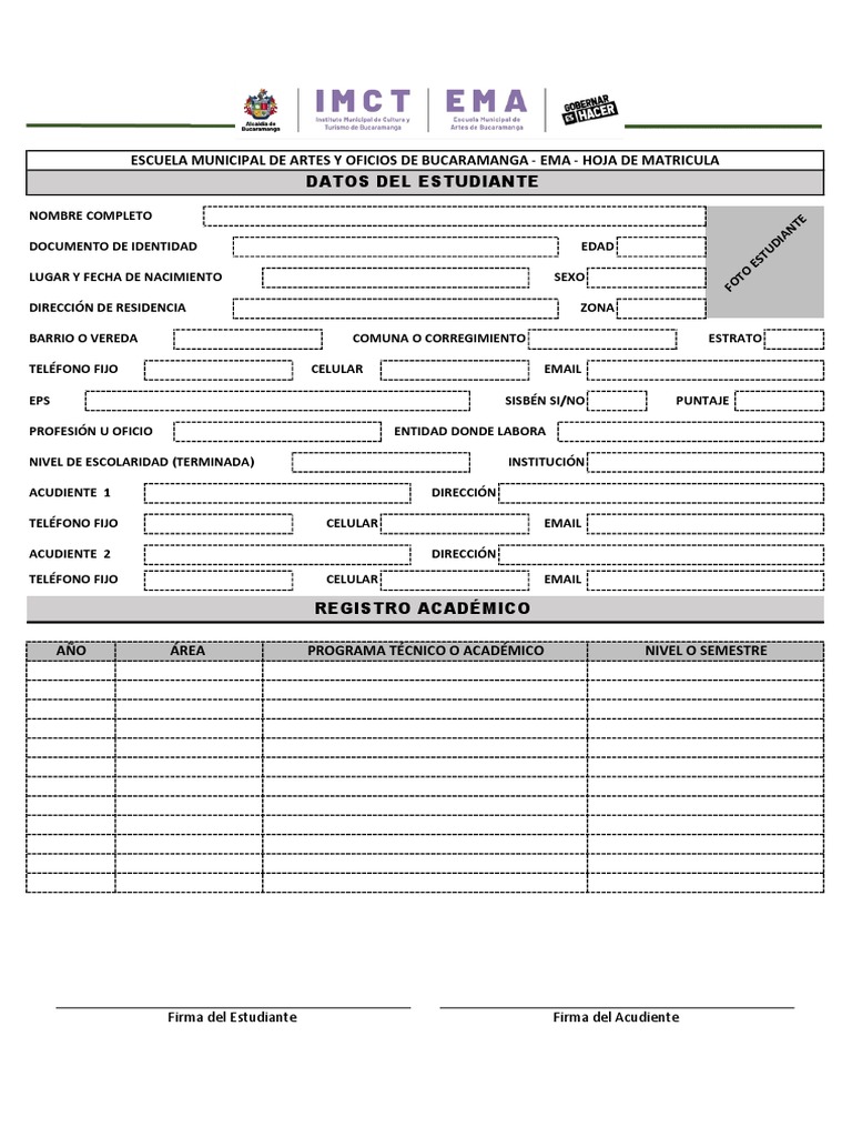 Formulario de Matricula EMA | PDF