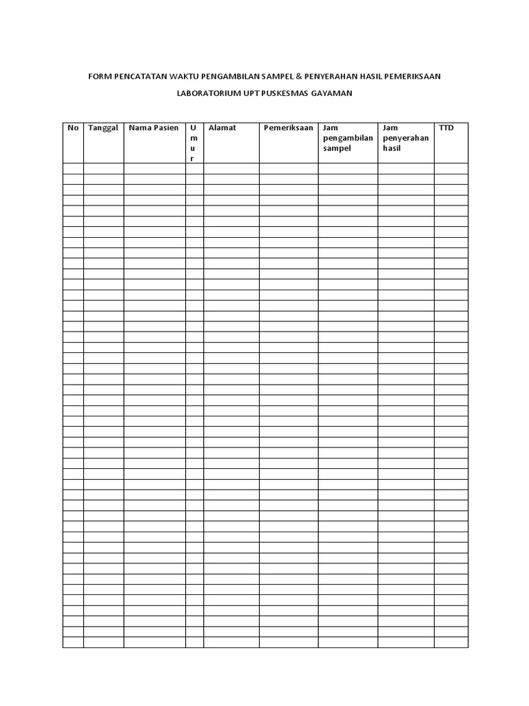 Form Pencatatan Waktu Pengambilan Sampel & Penyerahan Hasil ...