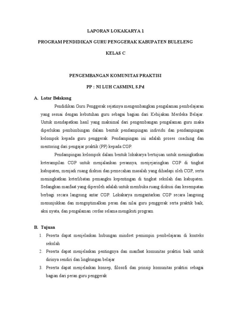 Laporan Lokakarya 1 | PDF | Karier & Perkembangan