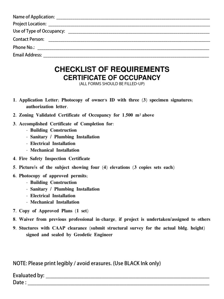 Checklist of Requirement Occupancy 2 | PDF