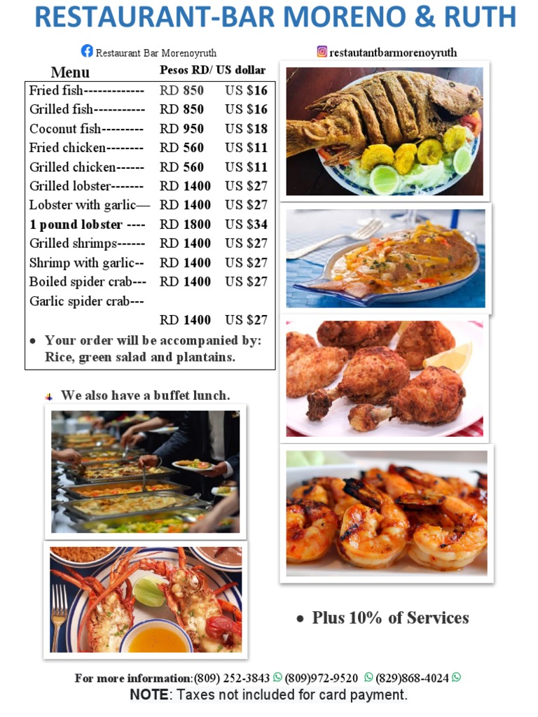 Menú en Ingles Comidas y Bevias | PDF | Food And Drink | Foods