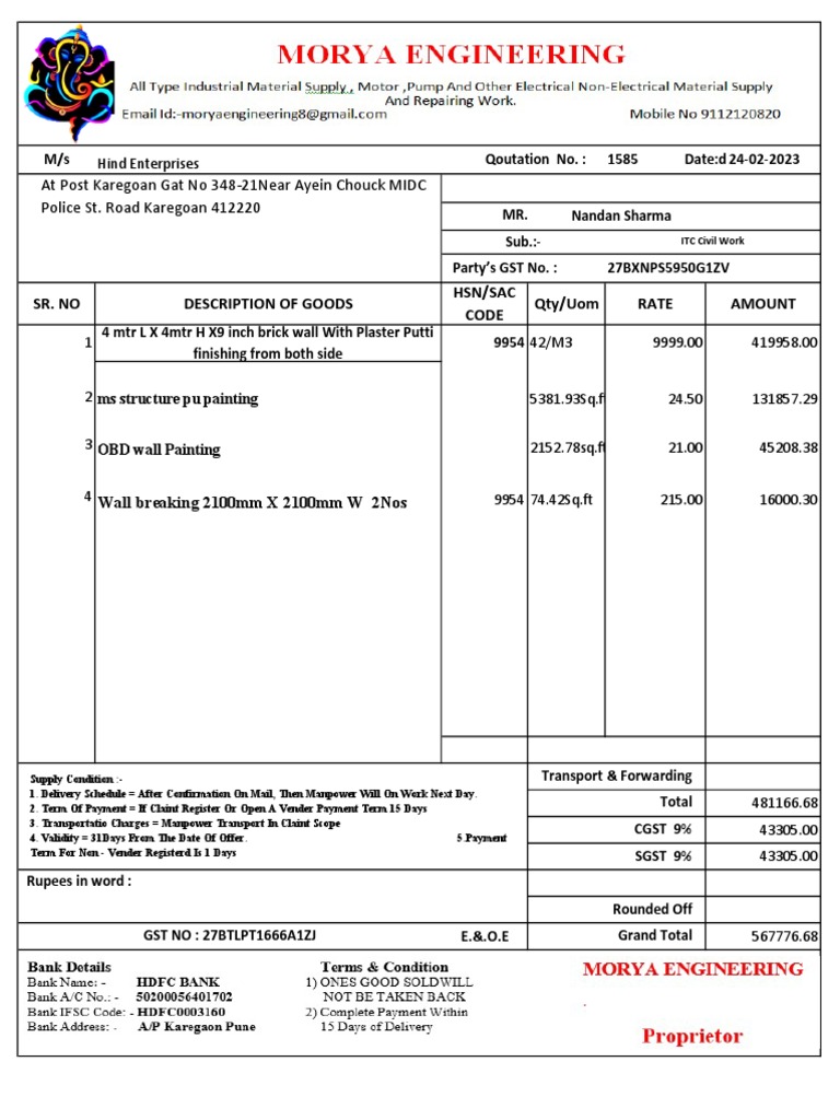 Civil Work Quotation | PDF | Taxation