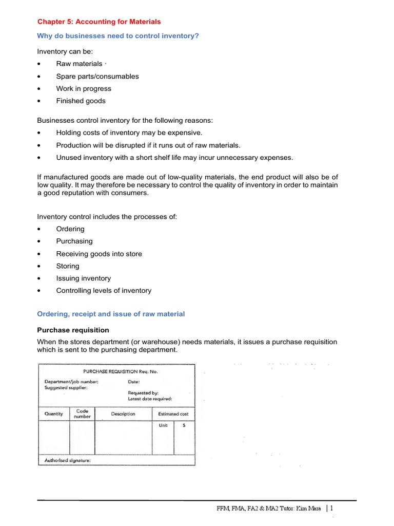CH 5 Accounting For Materials | PDF | Inventory | Business Process
