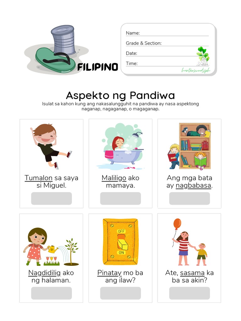 HuntersWoodsPH Filipino Worksheet 2 Aspekto NG Pandiwa Uri NG Pandiwa ...